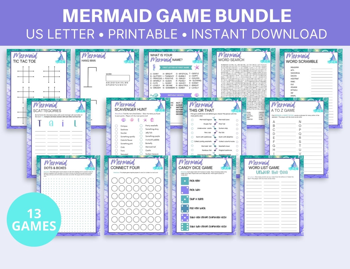 Mermaid Games Bundle, Mermaid Party Games, Under the Sea Games ...