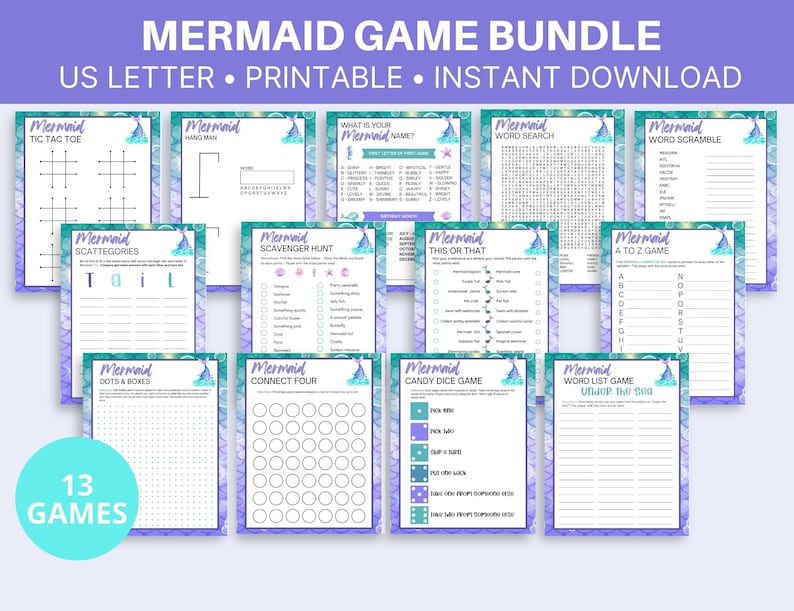 Mermaid Games Bundle, Mermaid Party Games, Under the Sea Games ...