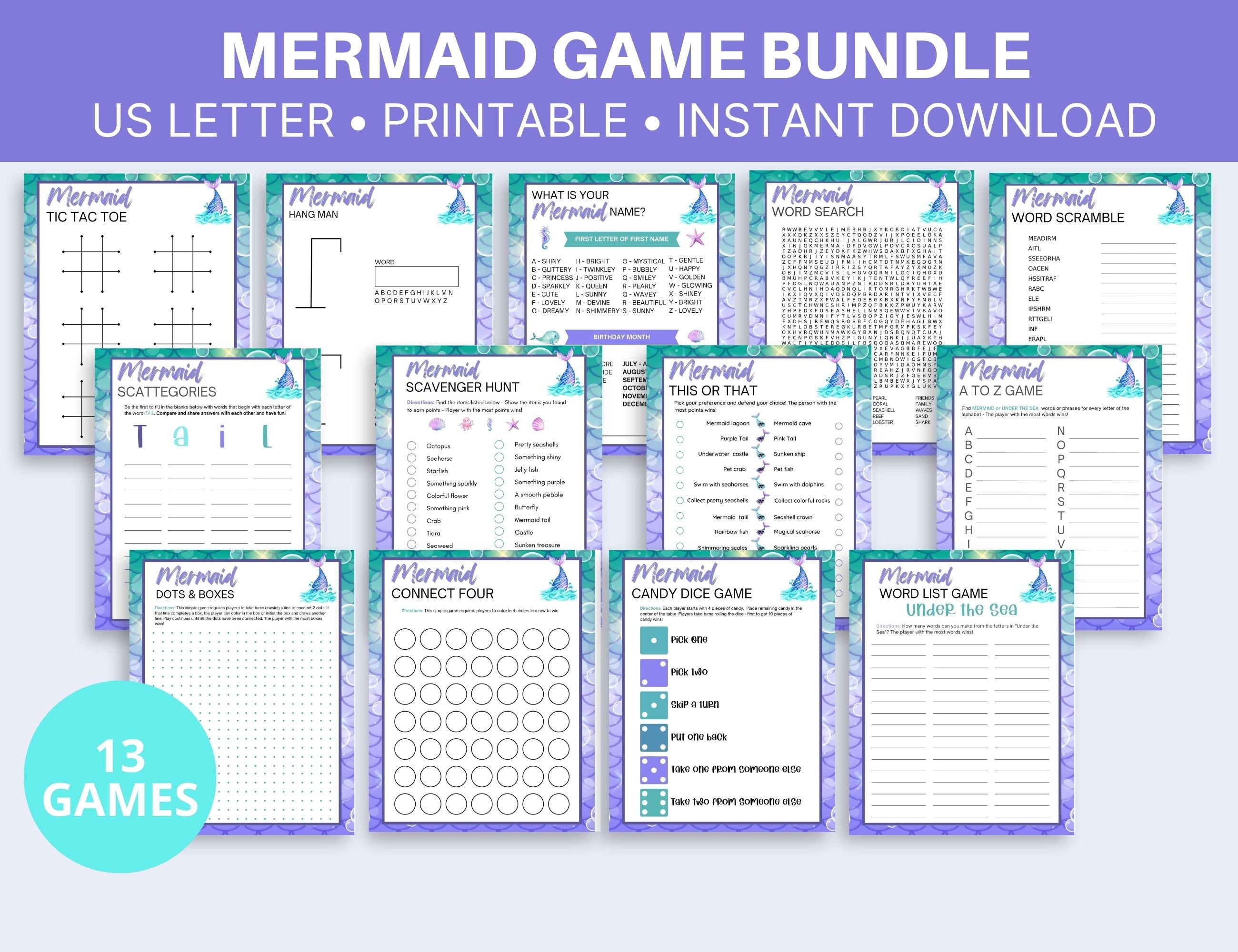 Mermaid Games Bundle, Mermaid Party Games, Under the Sea Games ...