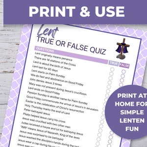 Lent Trivia Printable, Lenten True or False Trivia Game, Lent Printable ...