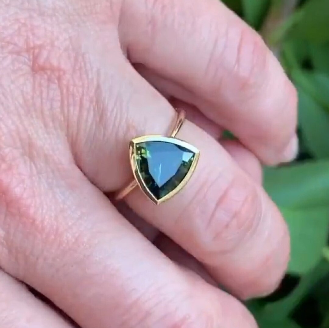 Bezel Set Trillion Cut Diamond Ring Trillion Cut Green - Etsy