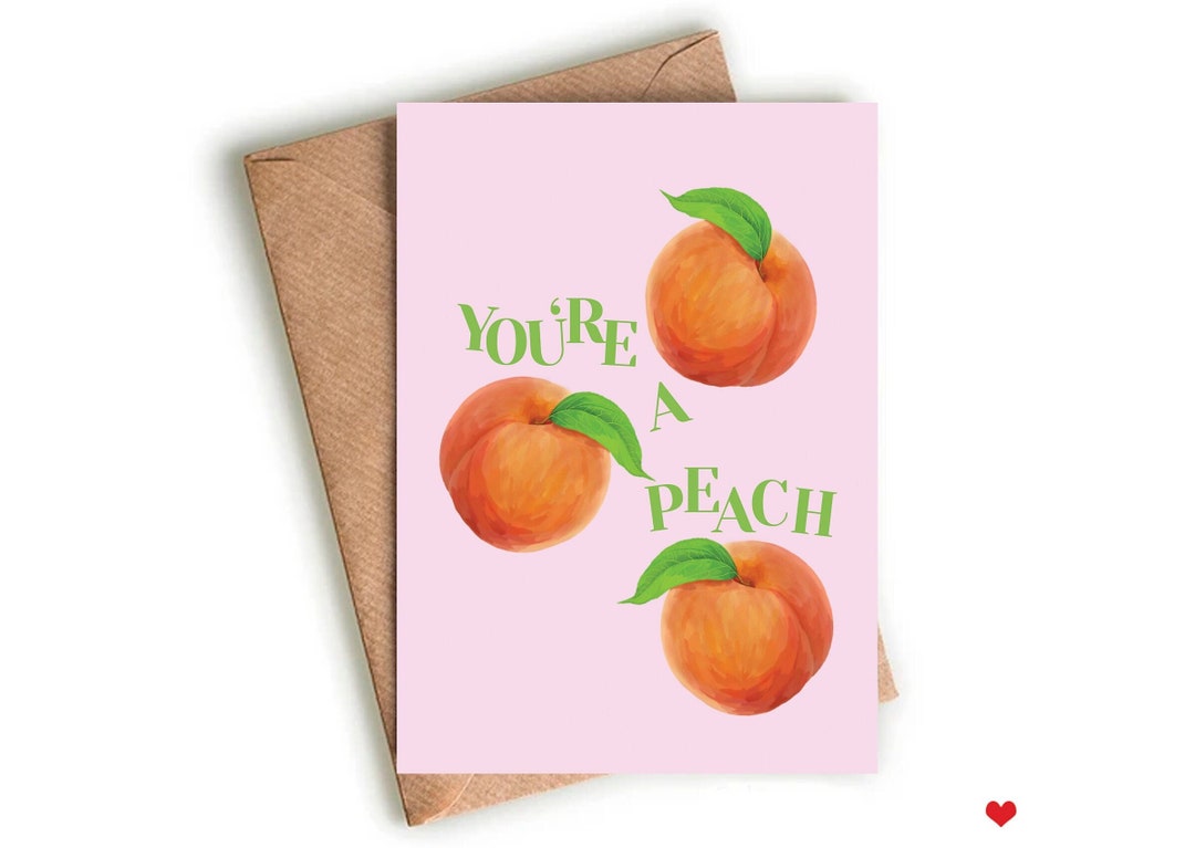 Cute Greetings Card, Peach Greetings Card, Cute Valentine's Card, Peach ...
