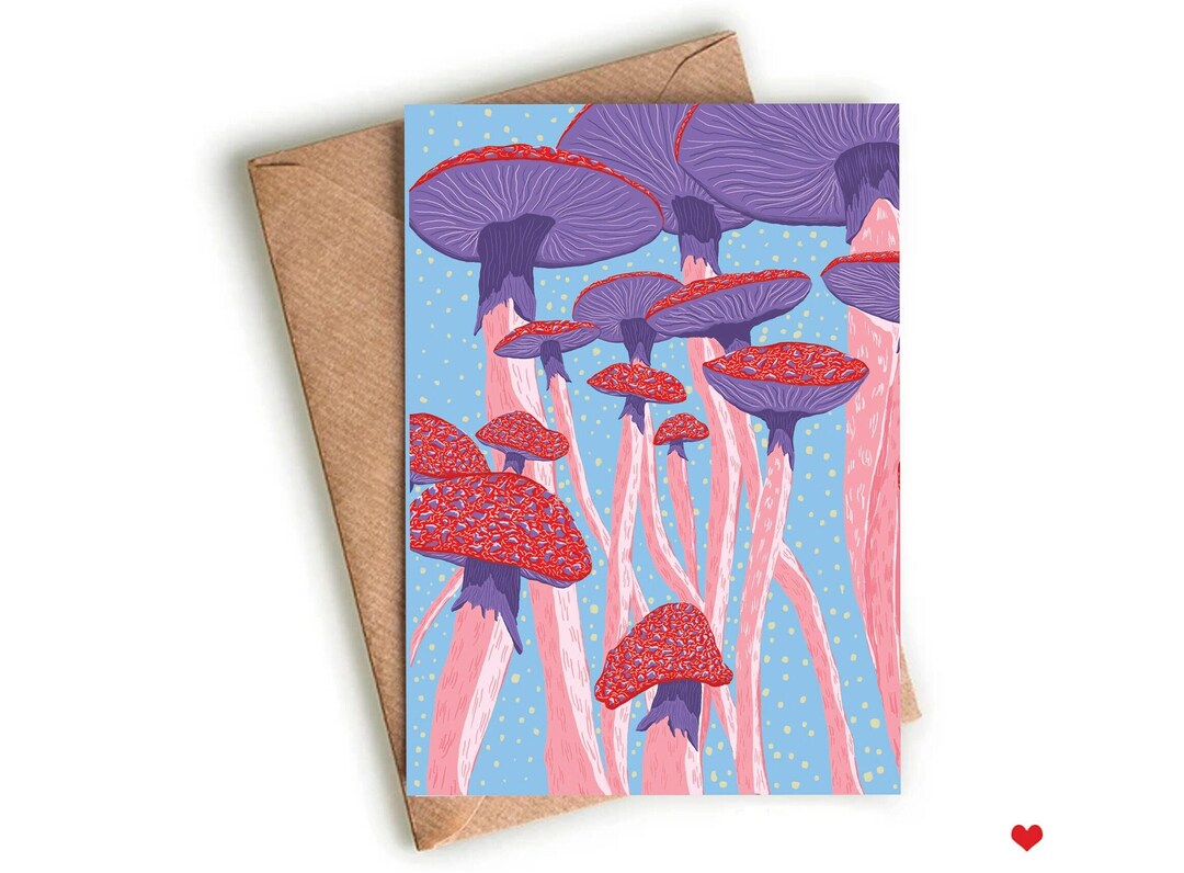 Mushroom Illustration Blank Greetings Card, Colourful Greetings Card ...