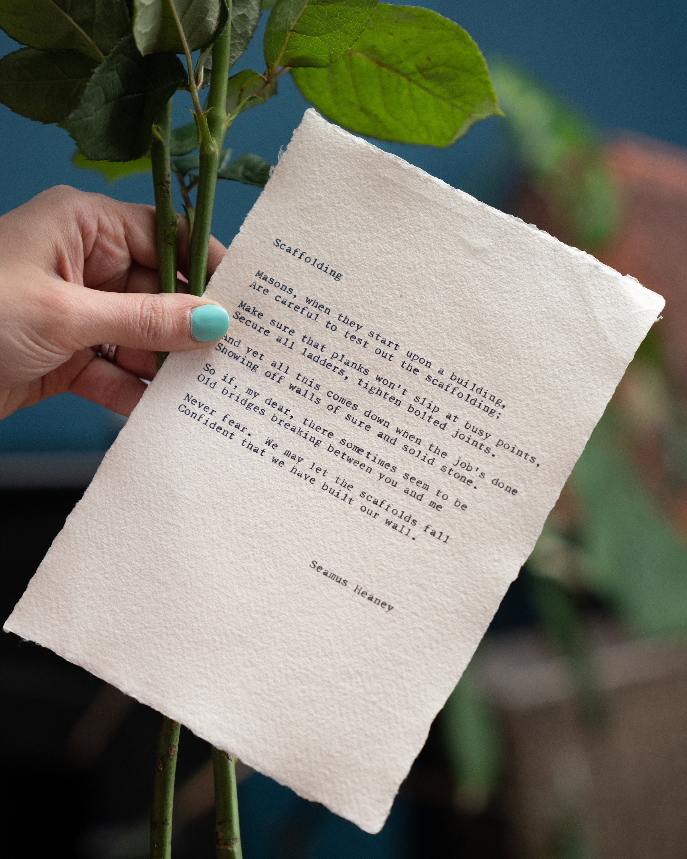 Scaffolding Seamus Heaney Poem Hand Typed Poetry on Deckle - Etsy Canada