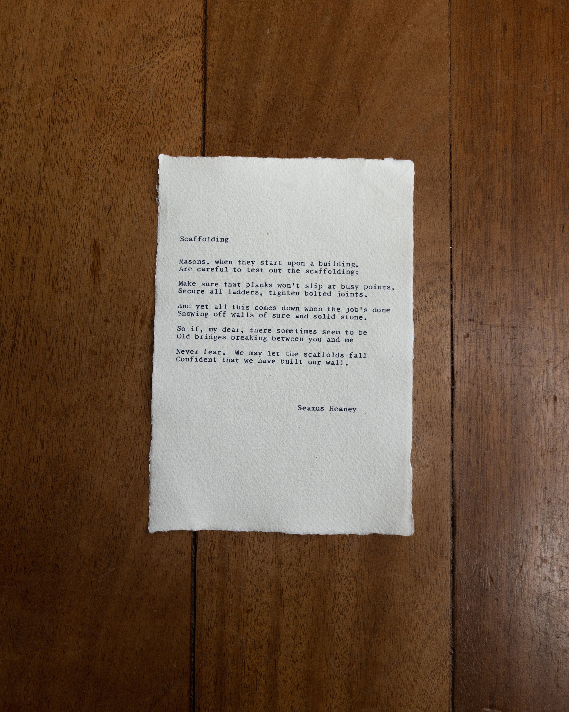 Scaffolding Seamus Heaney Poem Hand Typed Poetry on Deckle - Etsy