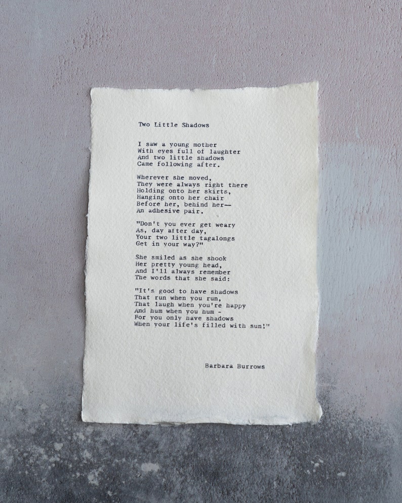 Two Little Shadows, Barbara Burrows Poem Hand Typed Poetry on Deckle ...