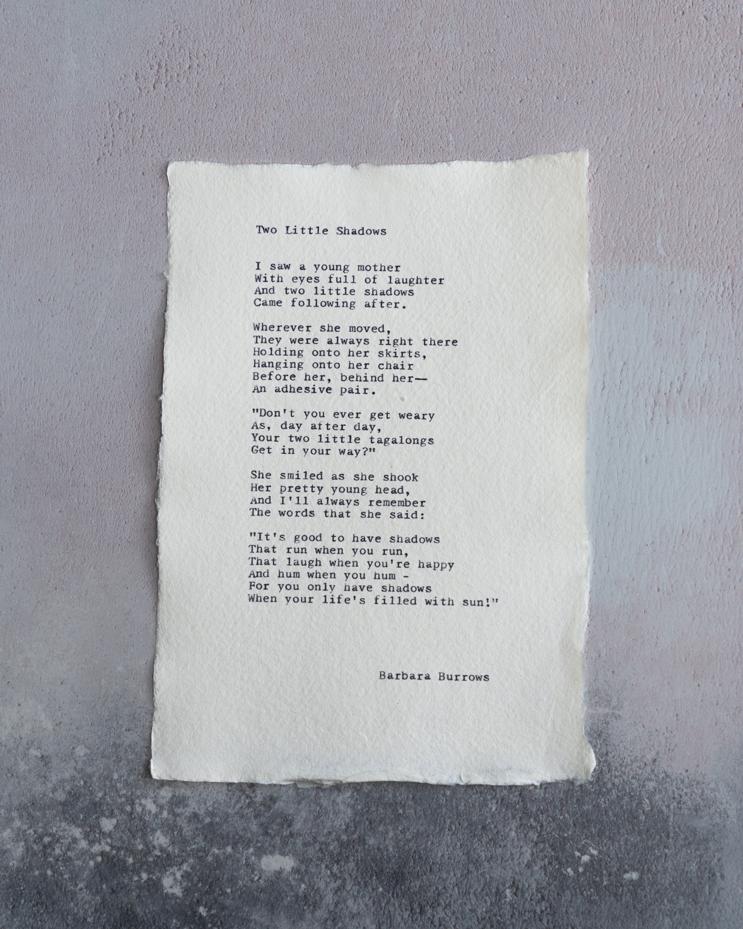 Two Little Shadows, Barbara Burrows Poem Hand Typed Poetry on Deckle ...