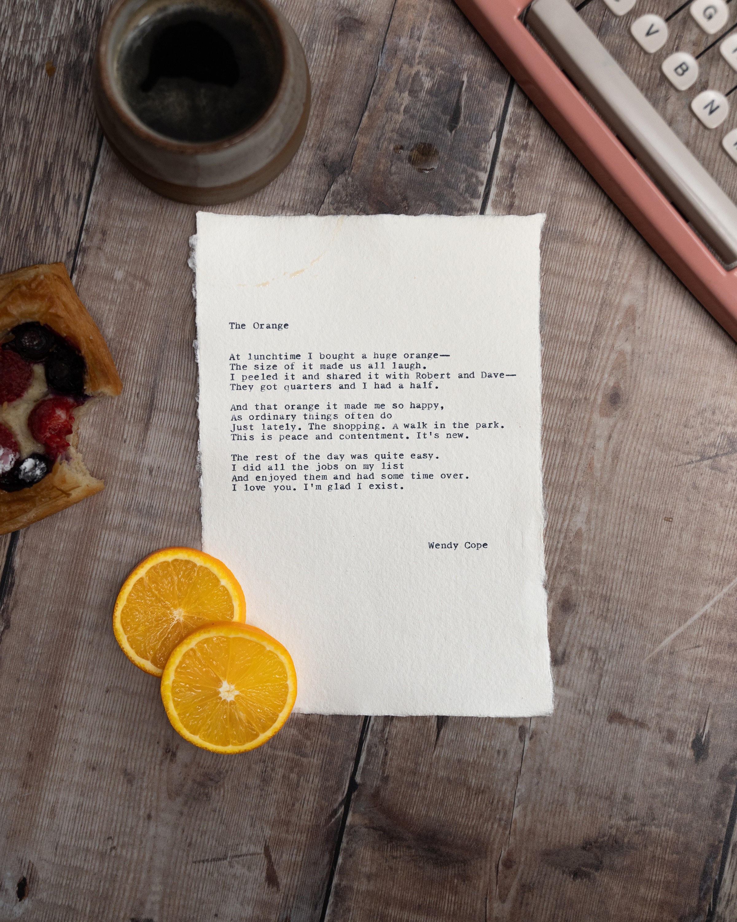 The Orange, Wendy Cope Poem Hand Typed Poetry on Deckle Edge Cotton ...