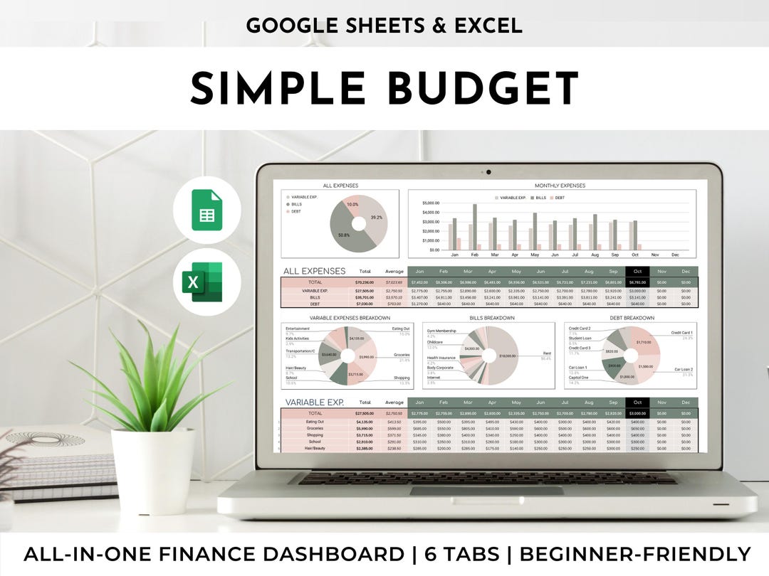 Simple Budget Spreadsheet for Beginner: Excel Google Sheets Template ...