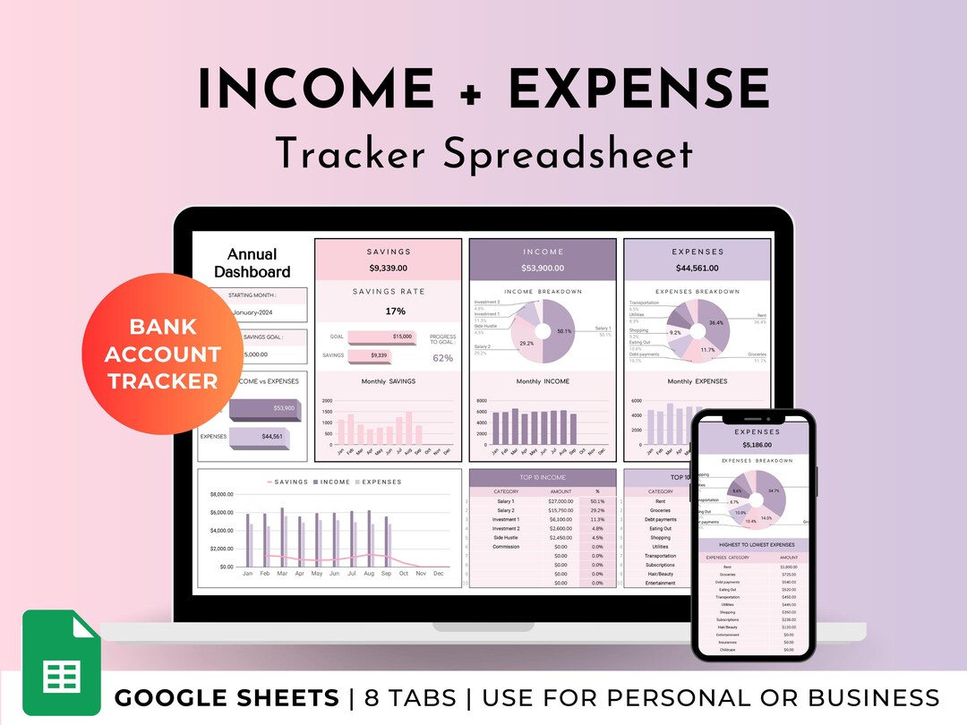 Income and Expense Tracker: Personal Finance Spreadsheet (google Sheets ...