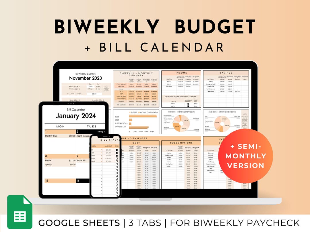 Biweekly Fortnightly Budget Spreadsheet Google Sheets, Semi Monthly ...