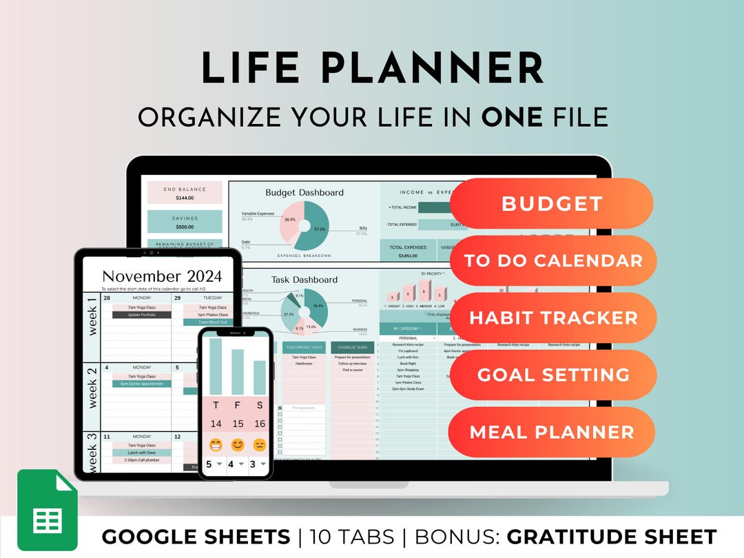Google Sheets Life Planner: Budget, Task Tracker, Goal Setting (digital ...