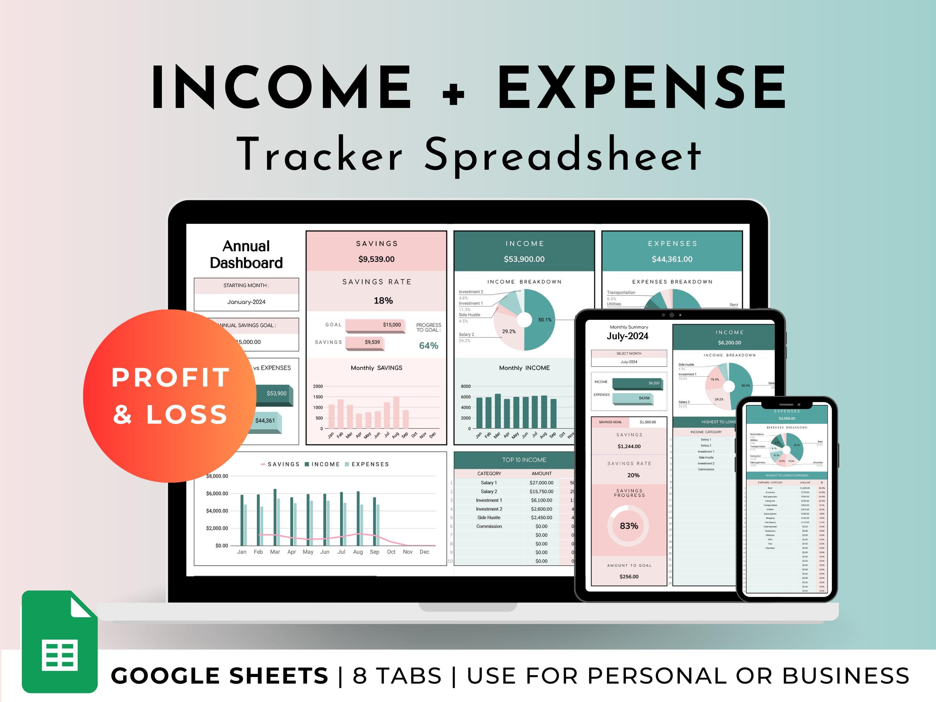Google Sheets Income and Expense Tracker: Monthly Budget Spreadsheet ...