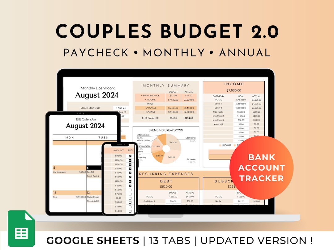 Couples Budget Spreadsheet: Monthly & Annual Planner (google Sheets) - Etsy