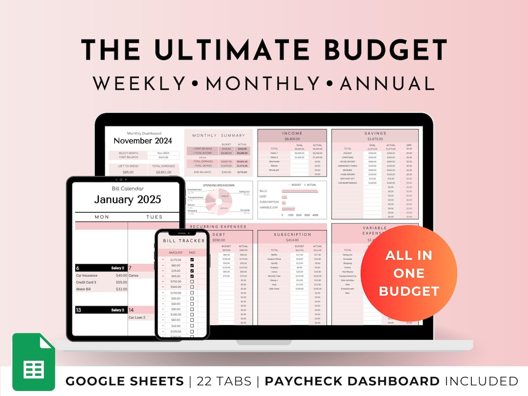 Ultimate Budget Spreadsheet: Google Sheets Planner (digital Download ...
