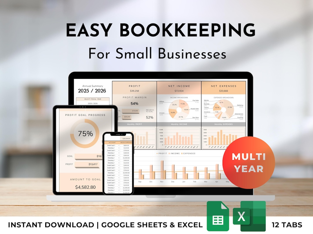 Easy Bookkeeping Spreadsheet Small Business Finance Income & Expense ...