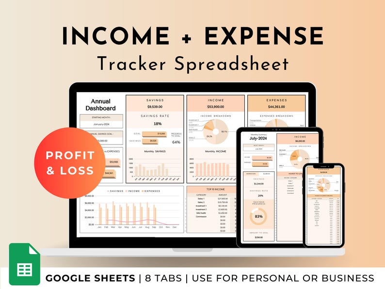 Income and Expense Tracker: Google Sheets Budget Template (digital ...