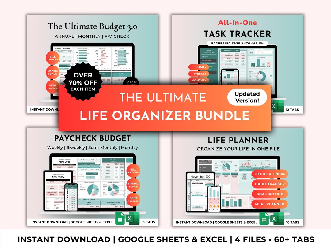 Annual Budget & Life Planner Spreadsheet Template Excel Google Sheets ...