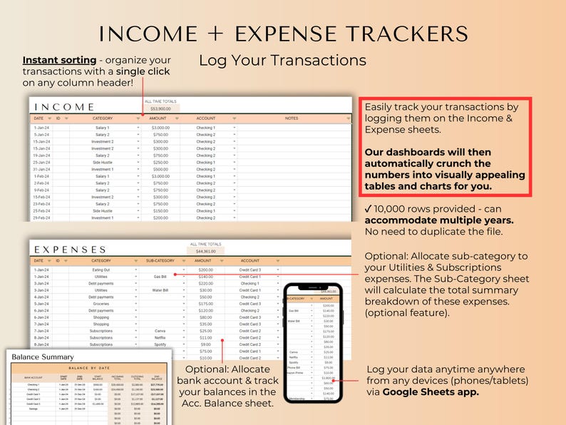 Income and Expense Tracker: Google Sheets Budget Template (digital ...
