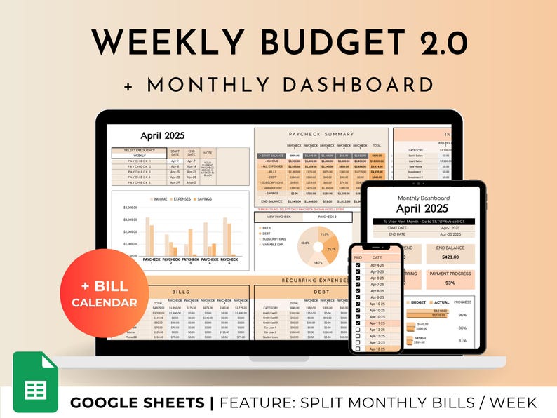 Weekly Budget Planner: Google Sheets Spending Tracker (digital Download ...