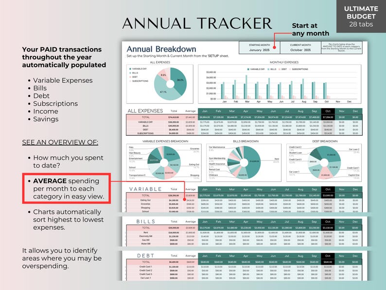 Annual Budget Planner & Life Planner Spreadsheet Excel Google Sheets ...