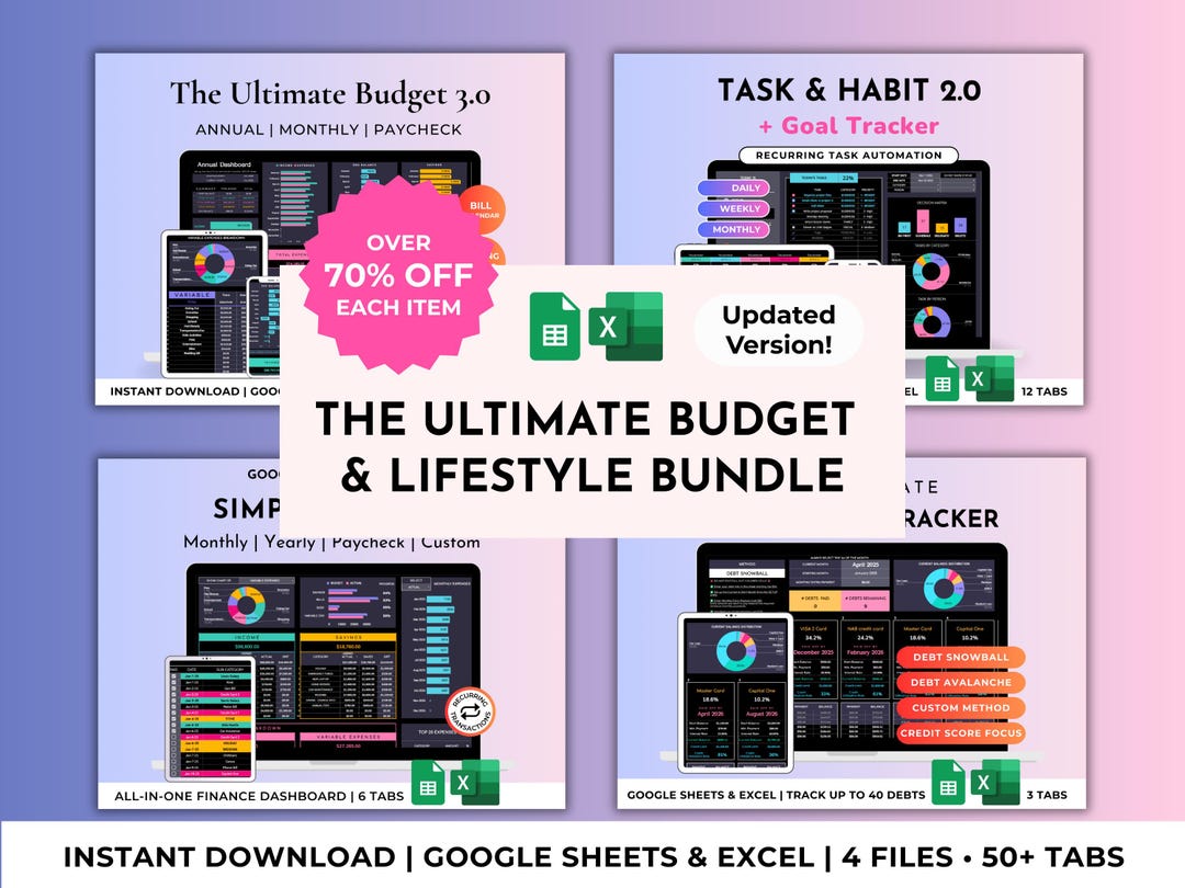 Ultimate Financial Planner Budget Spreadsheet Bundle Habit Task & Goal ...