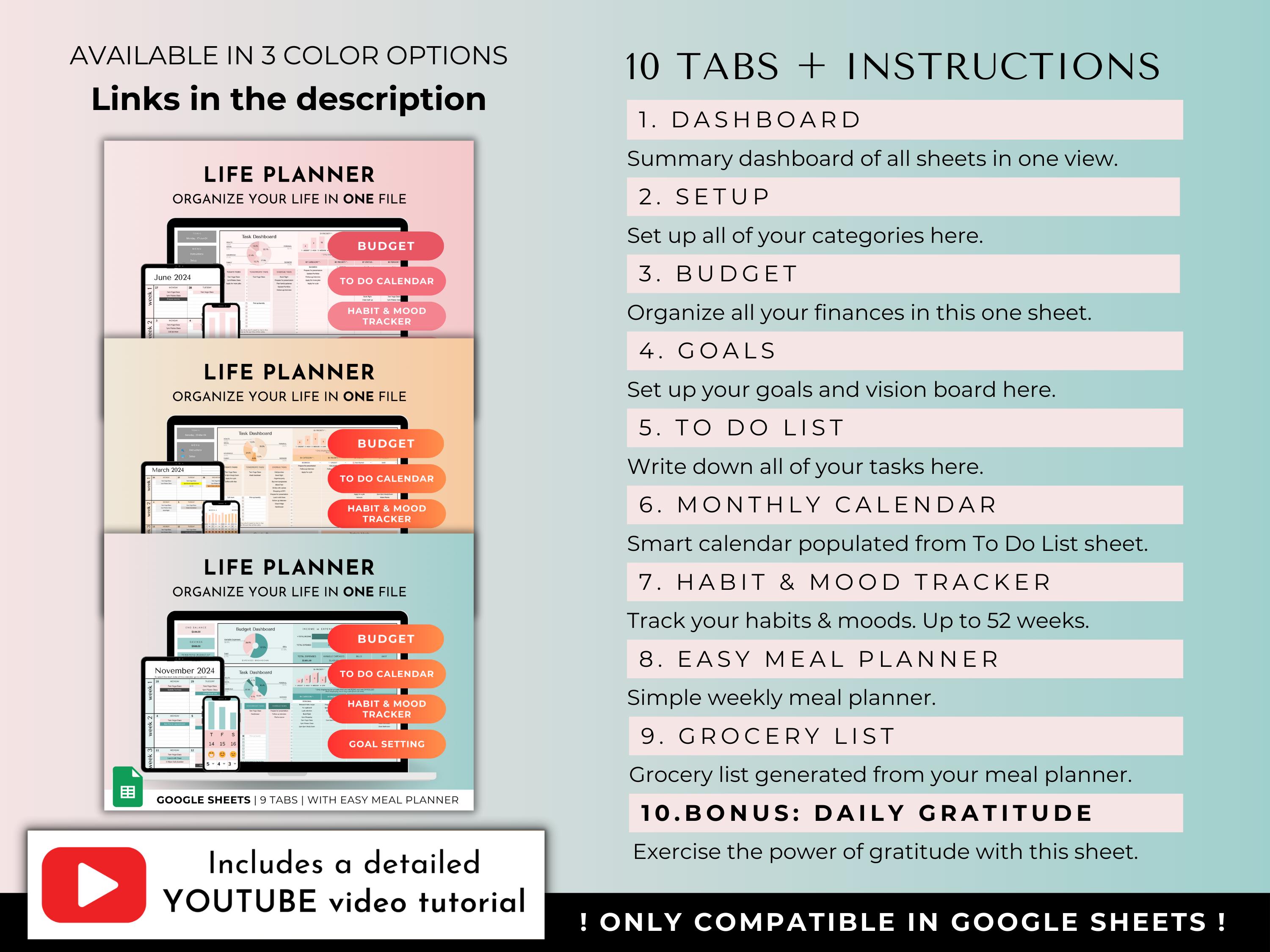 Google Sheets Life Planner: Budget, Task Tracker, Goal Setting (digital ...