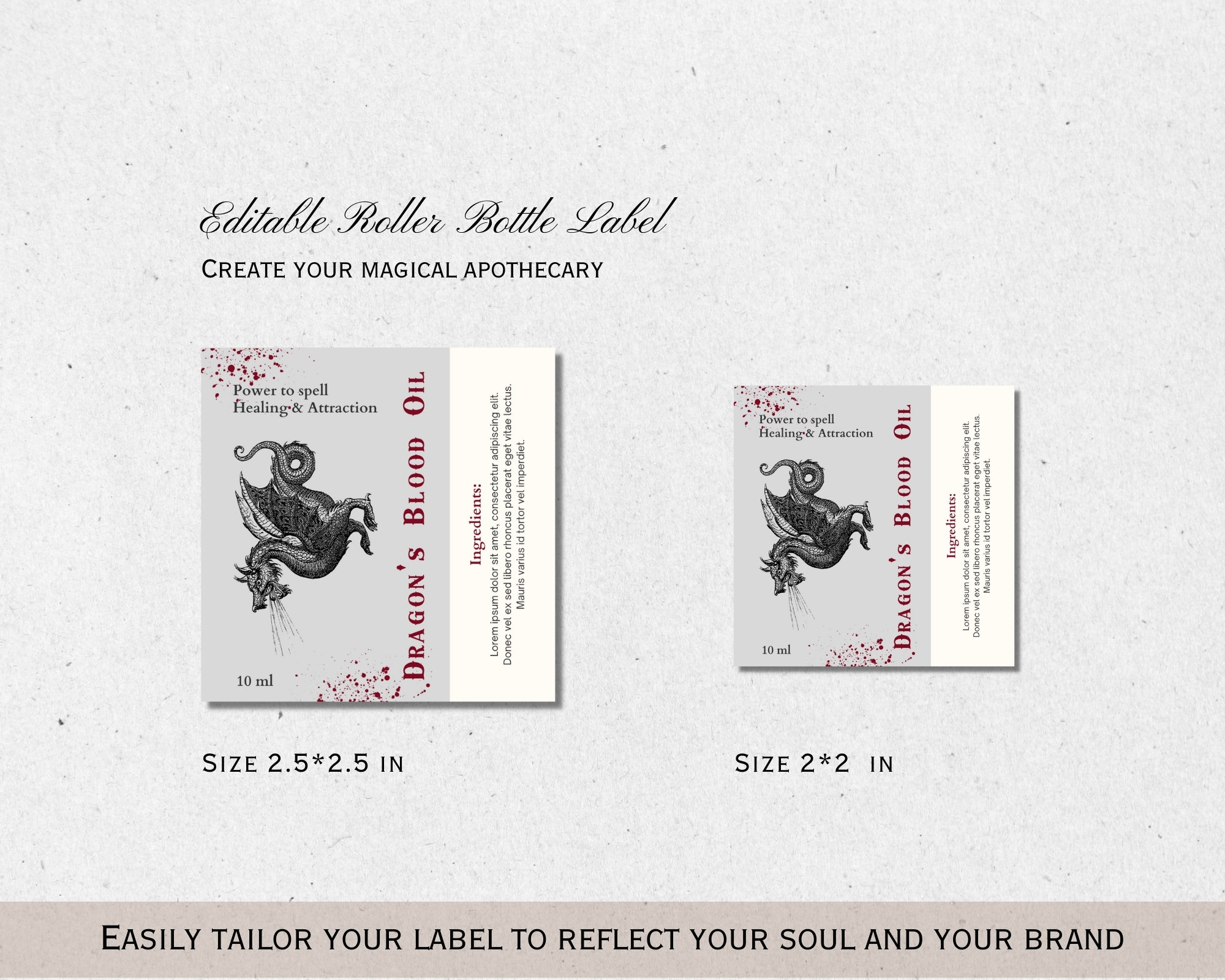 Dragons Blood Oil Editable Roller Label Template / Witchcraft Oil ...