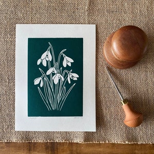 Snowdrop Print in Green, Snowdrops, Original Lino Print, Botanical Home ...