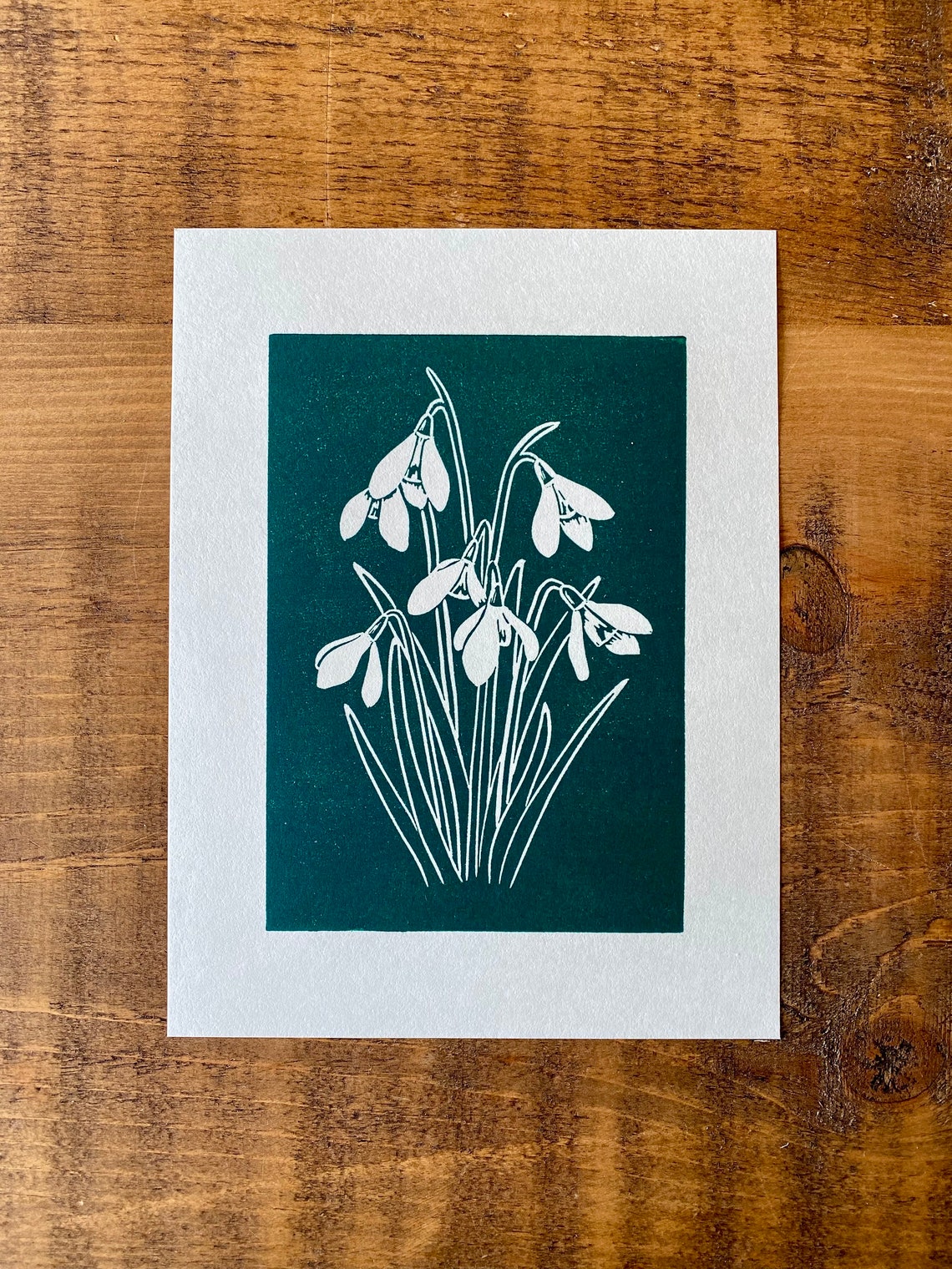 Snowdrop Print in Green, Snowdrops, Original Lino Print, Botanical Home ...