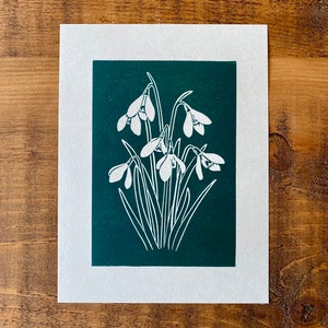 Snowdrop Print in Green, Snowdrops, Original Lino Print, Botanical Home ...