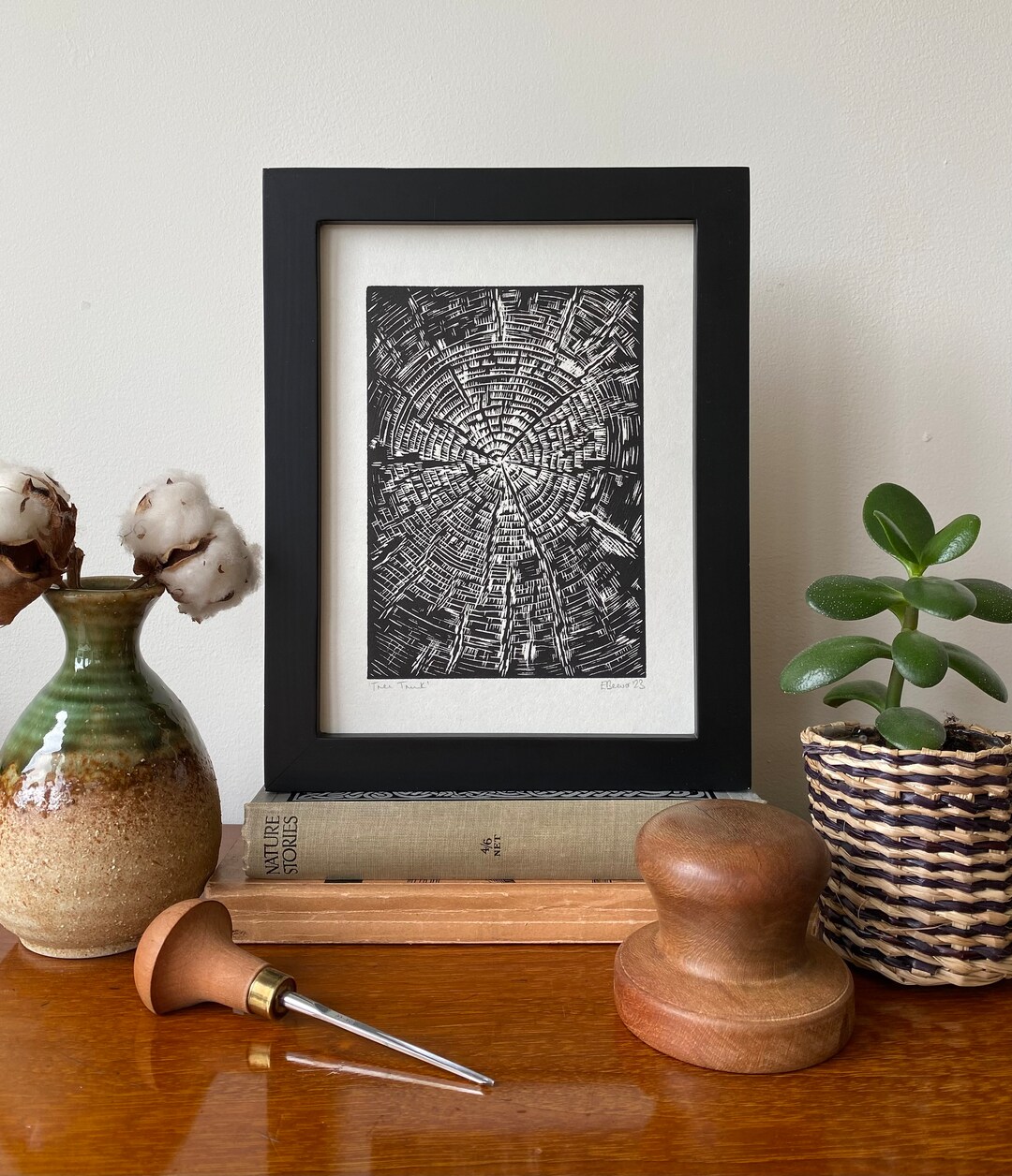 Tree Ring Print, Tree Trunk Grain Original Lino Print, Linocut, Wood ...