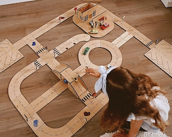 Wooden Toy Road Garage, Personalized Wooden Road Puzzle, Montessori ...