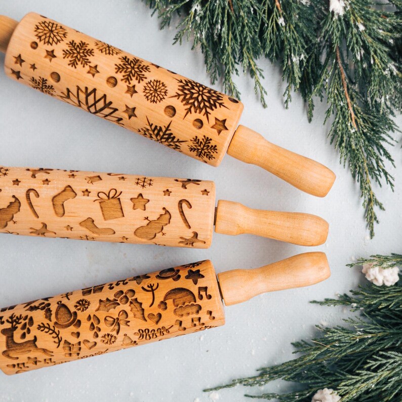 Christmas Wooden Engraved Rolling Pins 1+1=3! Christmas Gift Winter ...