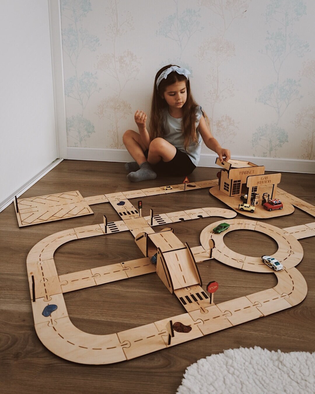 Wooden Toy Road Garage, Personalized Wooden Road Puzzle, Montessori ...