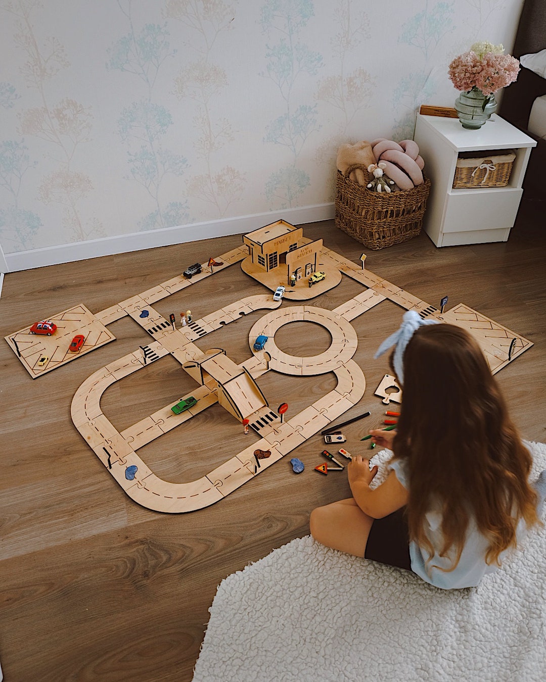 Wooden Road Track for Kids, Montessori Educational Toy, Race Track ...
