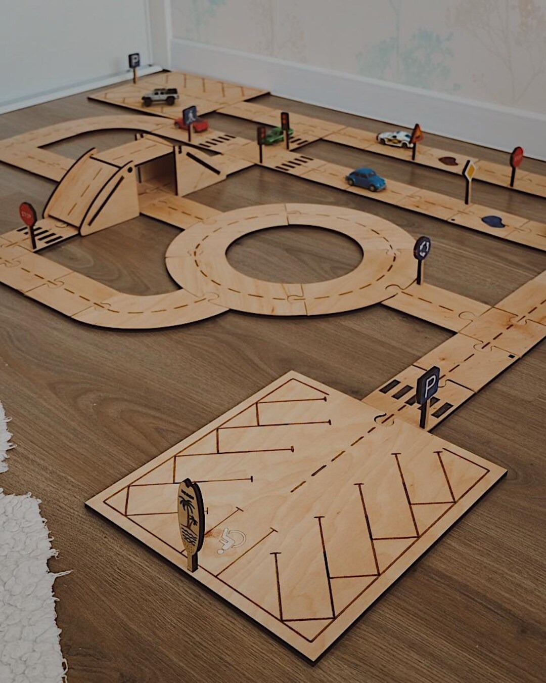 Wooden Toy Auto Track Road Play Set, Thankfull Gift for Kids ...