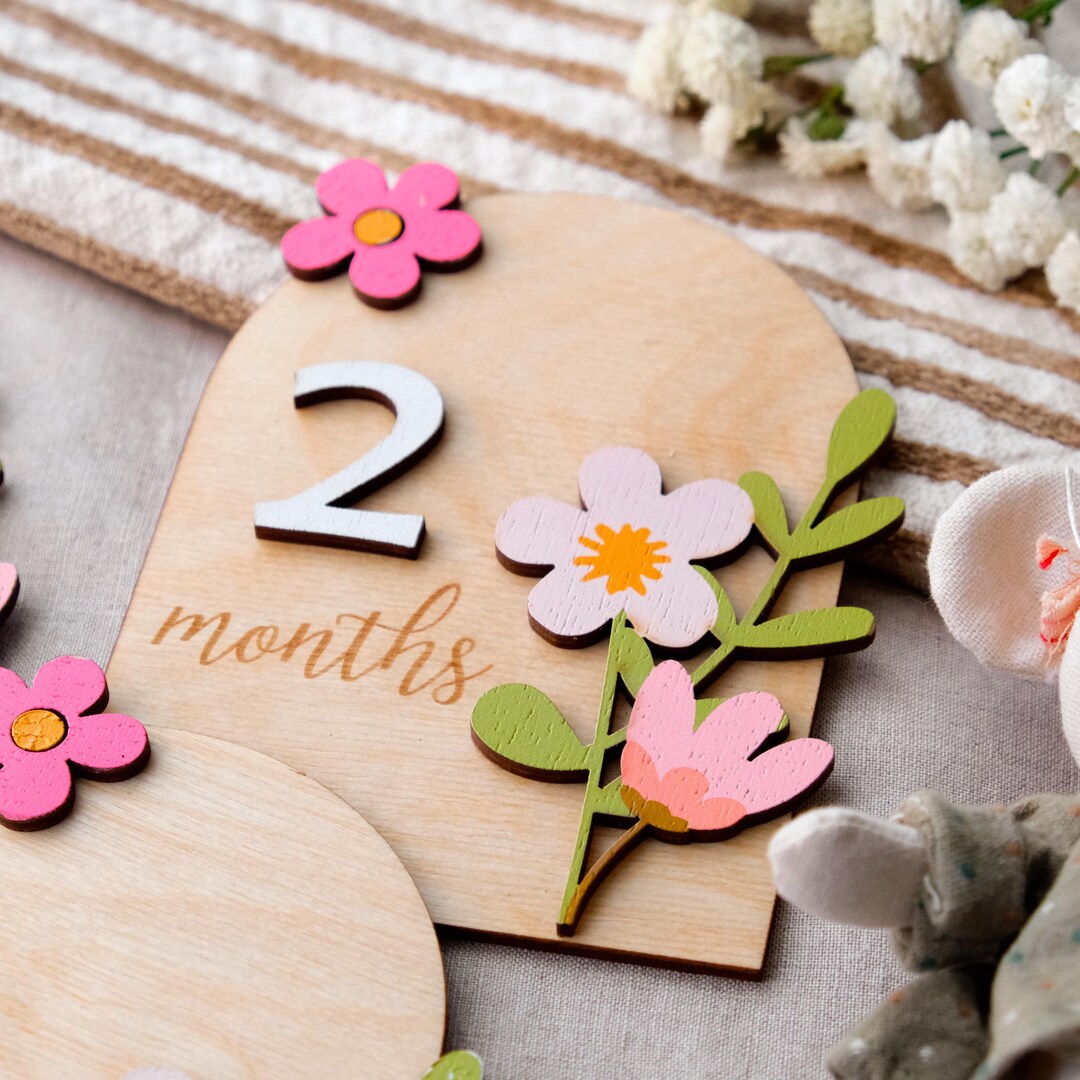 Milestone Wooden Markers, Baby Monthly Milestones, 12 Months Sign ...
