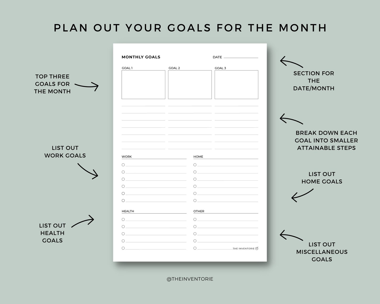 Monthly Goals Planner. Monthly Planner. Instant Download Planner. A5 ...