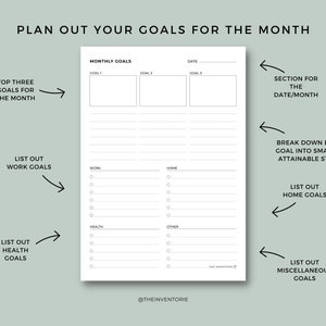 Monthly Goals Planner. Monthly Planner. Instant Download Planner. A5 ...