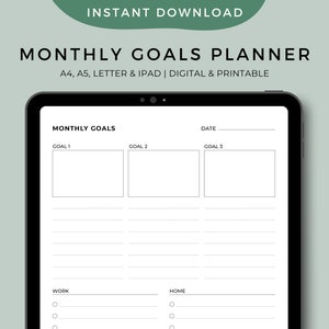 Monthly Goals Planner. Monthly Planner. Instant Download Planner. A5 ...