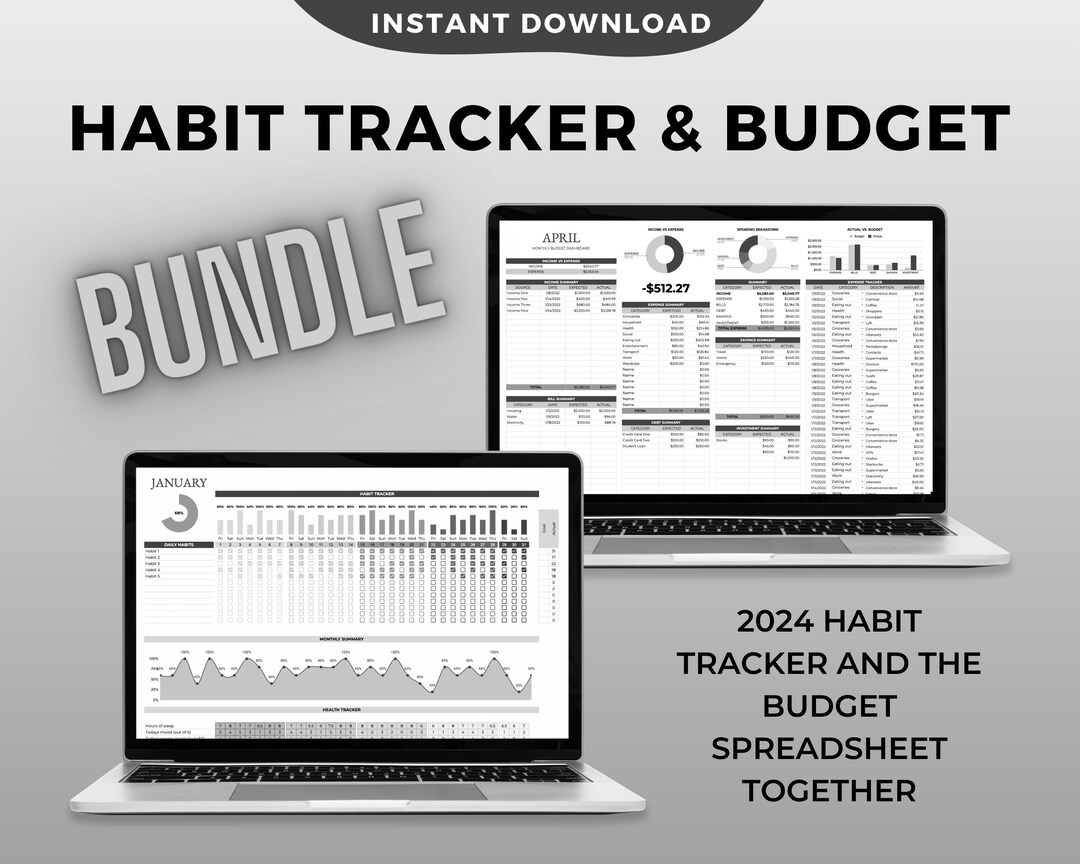 2024 Habit Tracker & Budget Spreadsheet Bundle Google Sheets Habit ...