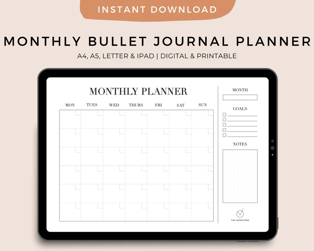 Monthly Bullet Journal Planner. Monthly Planner. Printable Planner. - Etsy