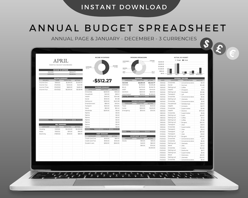 Annual Budget Spreadsheet. Google Sheets Budget Template. Monthly ...
