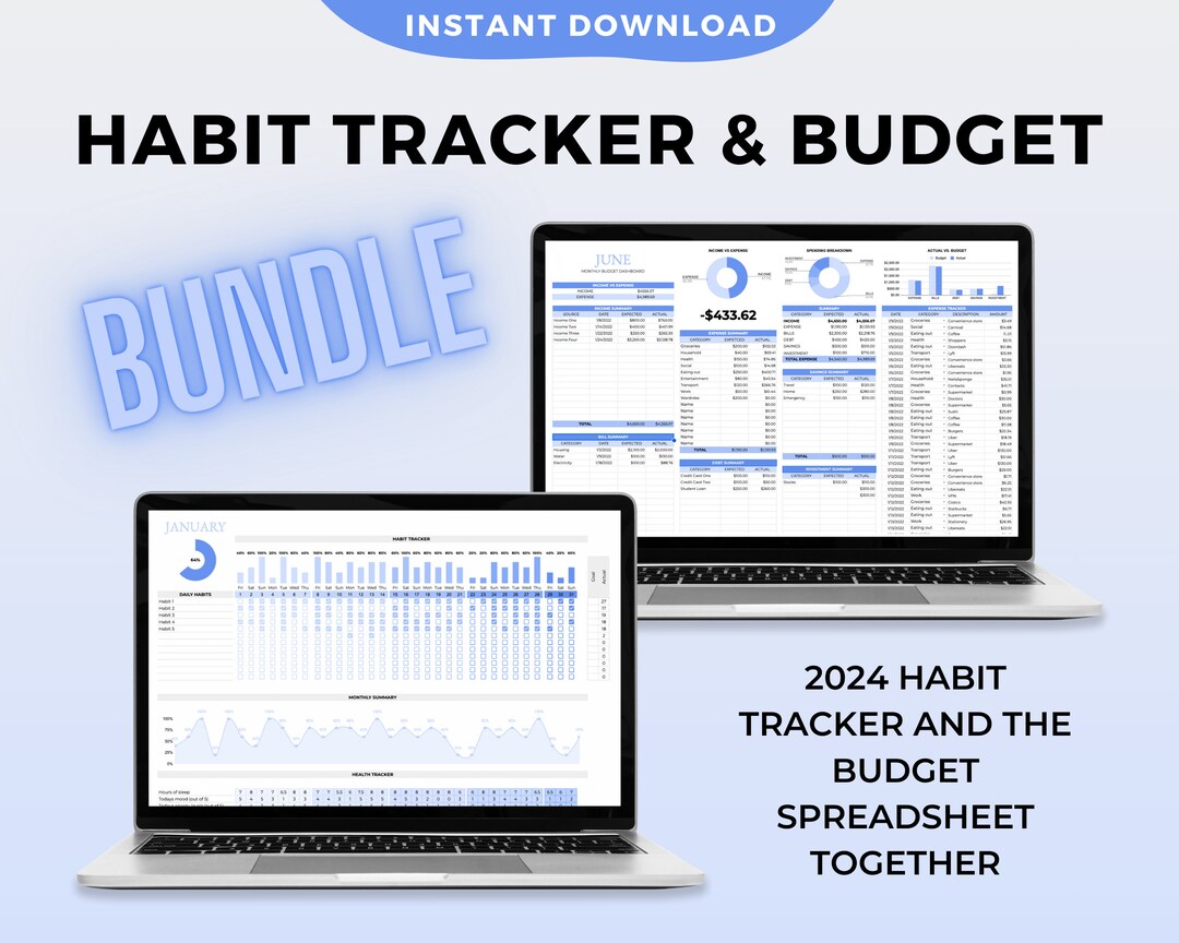 2024 Habit Tracker & Budget Spreadsheet Bundle Google Sheets Habit ...