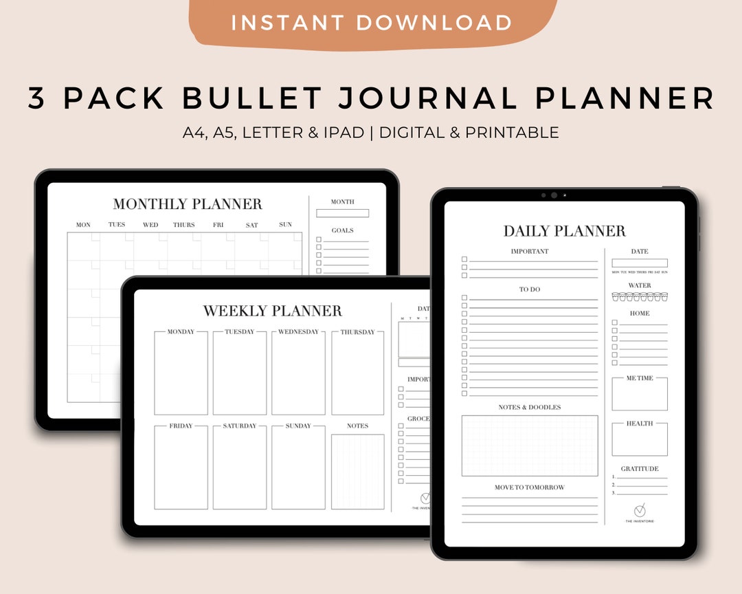 3 Planner Pack! Daily Planner, Monthly Planner, Weekly Planner. Digital ...
