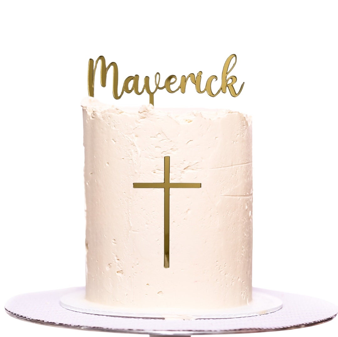 Acrylic Cross & Name Cake Topper Communion Baby Shower Baptism ...