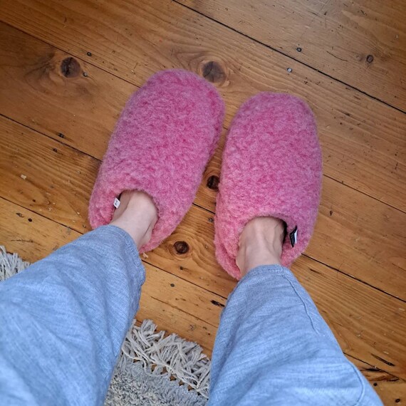 Pure Merino Wool Cocoon Slippers Mules in Pink - Etsy UK