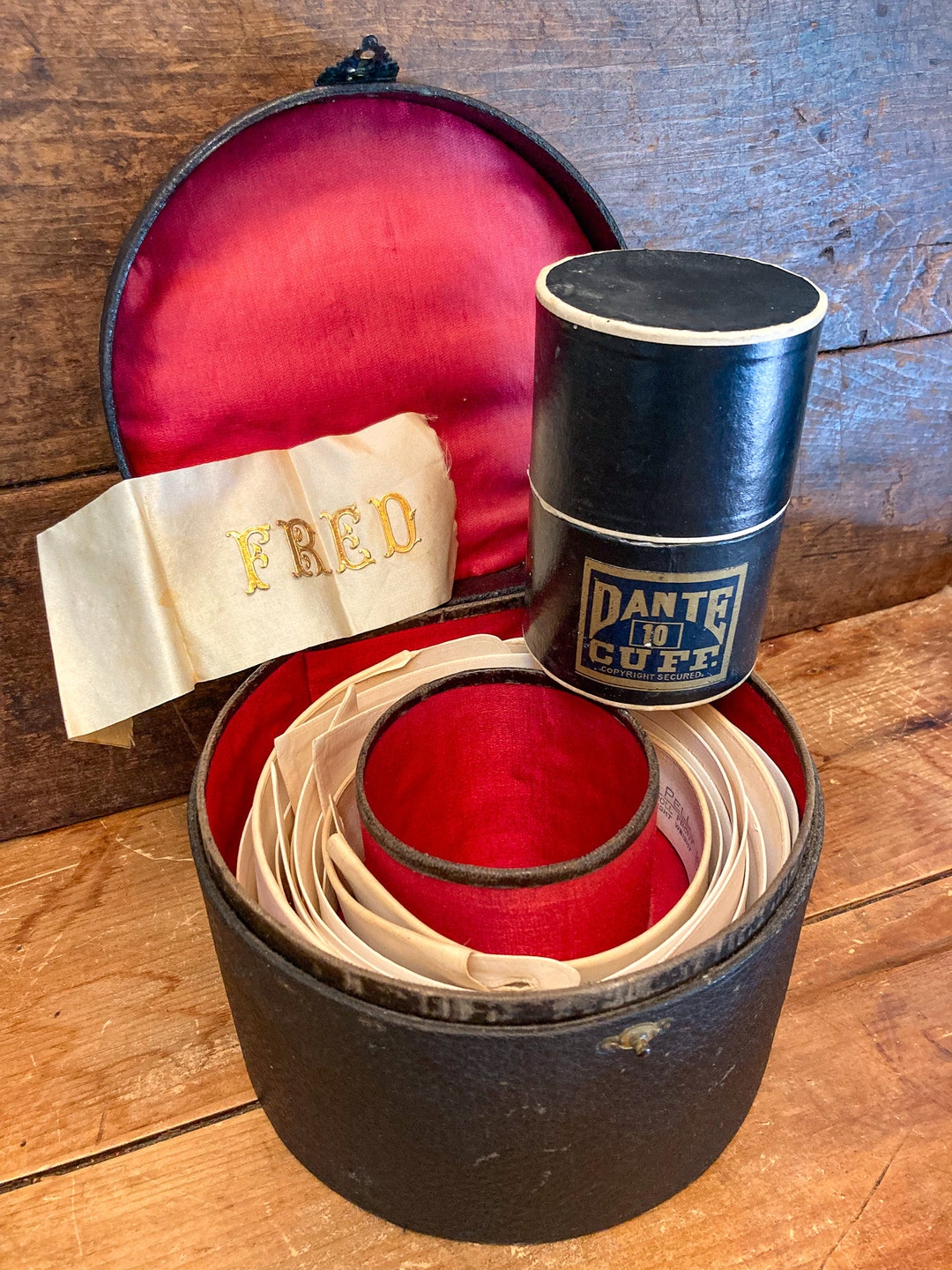 Victorian Era Leather Collar Box With Collars and New Old Stock in ...