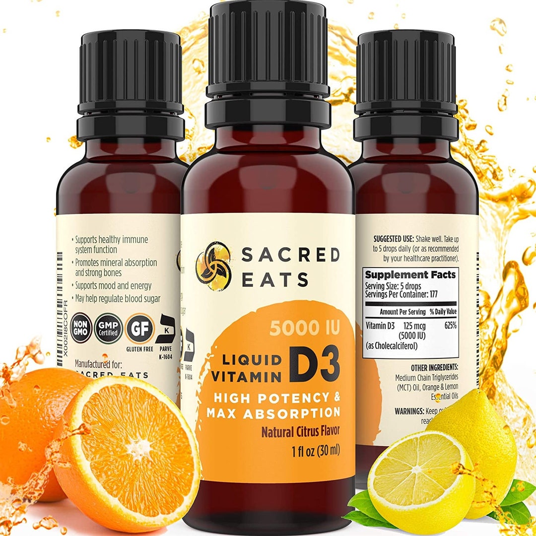 Sacred Eats Vitamin D3 Liquid Drops for Adults and Kids - 5,000 IU ...